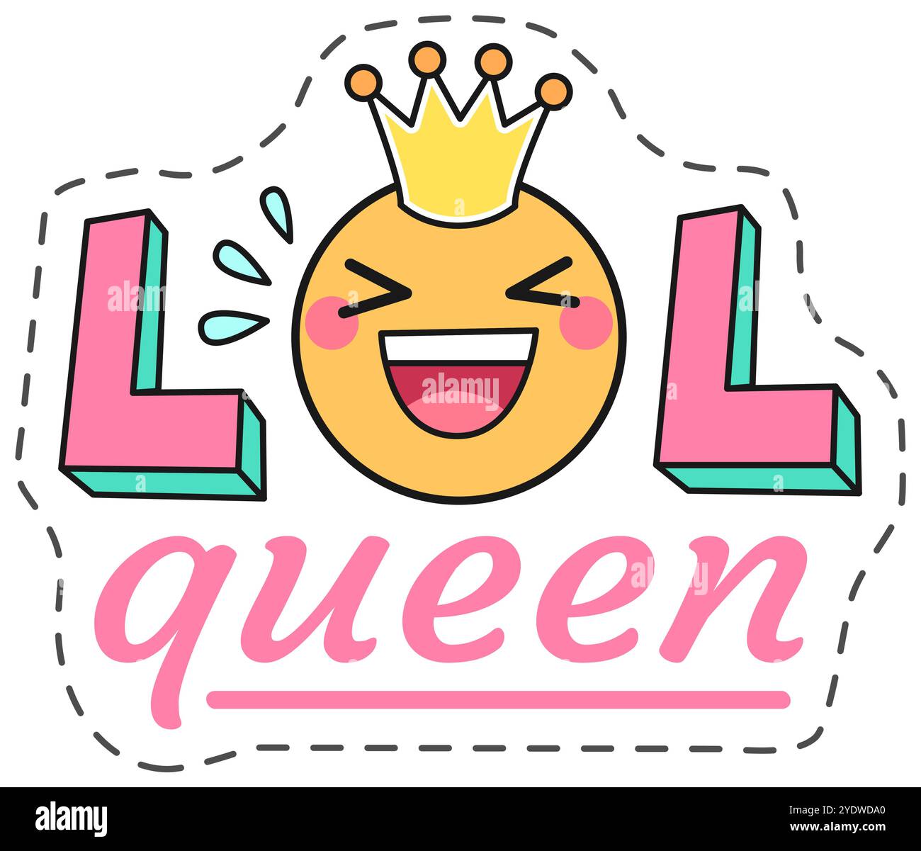 Yellow laughing emoji wearing golden crown with pink lol letters and ...