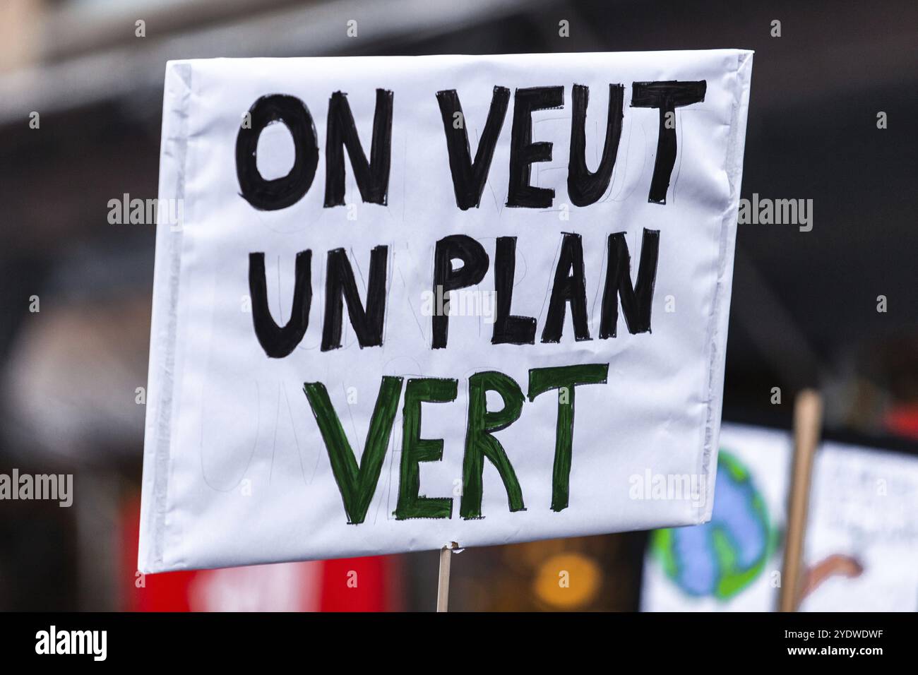 French sign seen in an ecological protest saying we want a green plan ...
