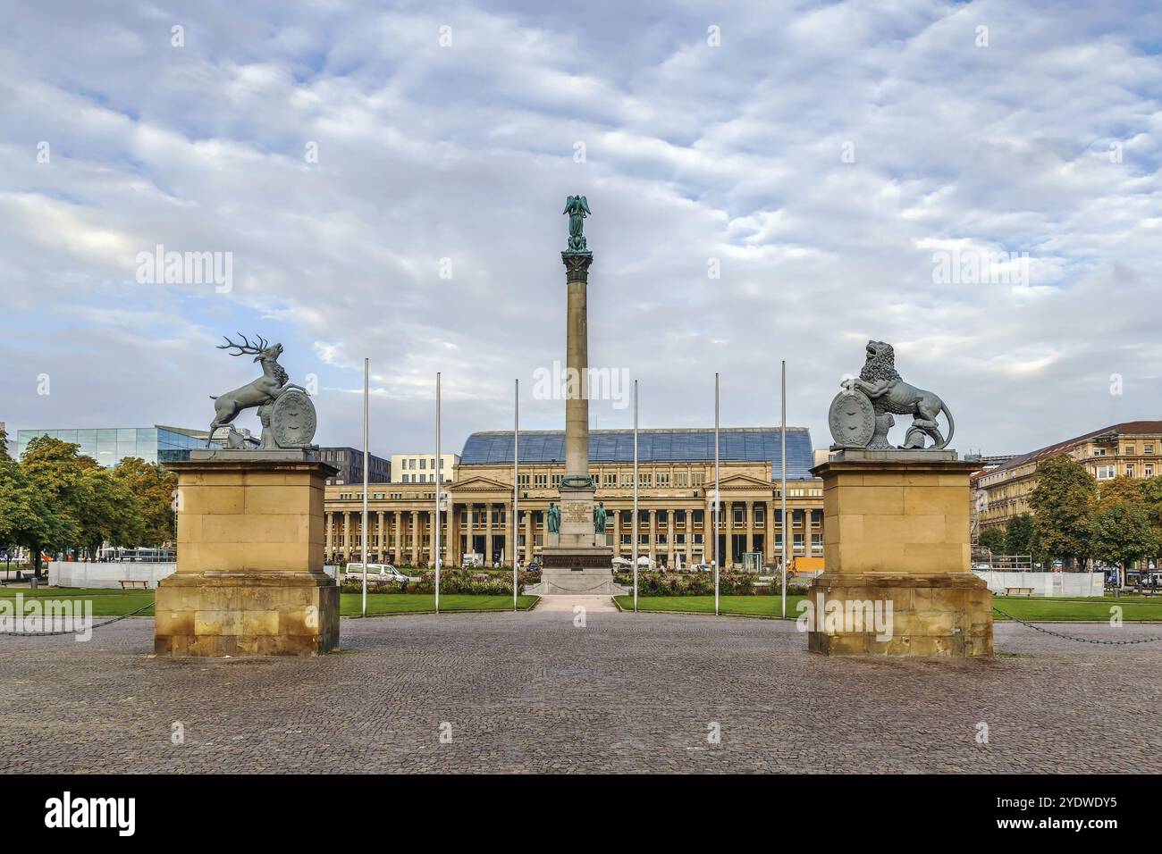 View of Schlossplatz square with Jubilee column in Stuttgart, Germany ...