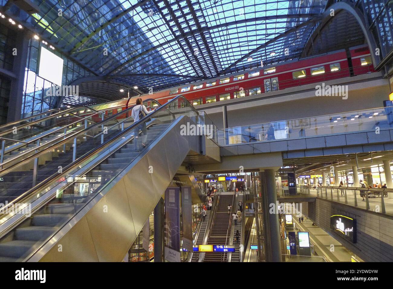 Interior structure of Berlin Central Station with escalators and a ...