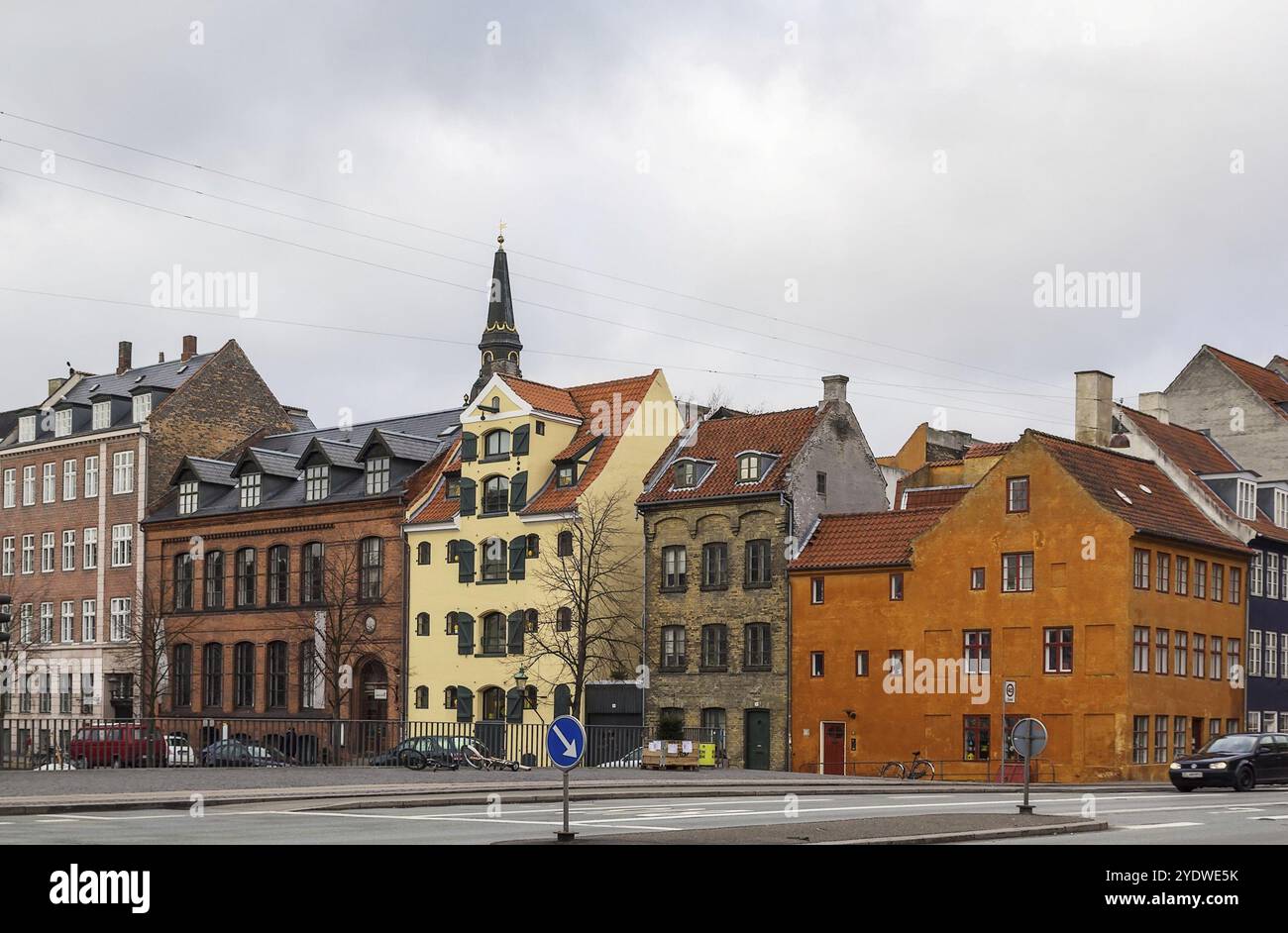 Historical building on the street in the Centre of Copenhagen, Denmark ...