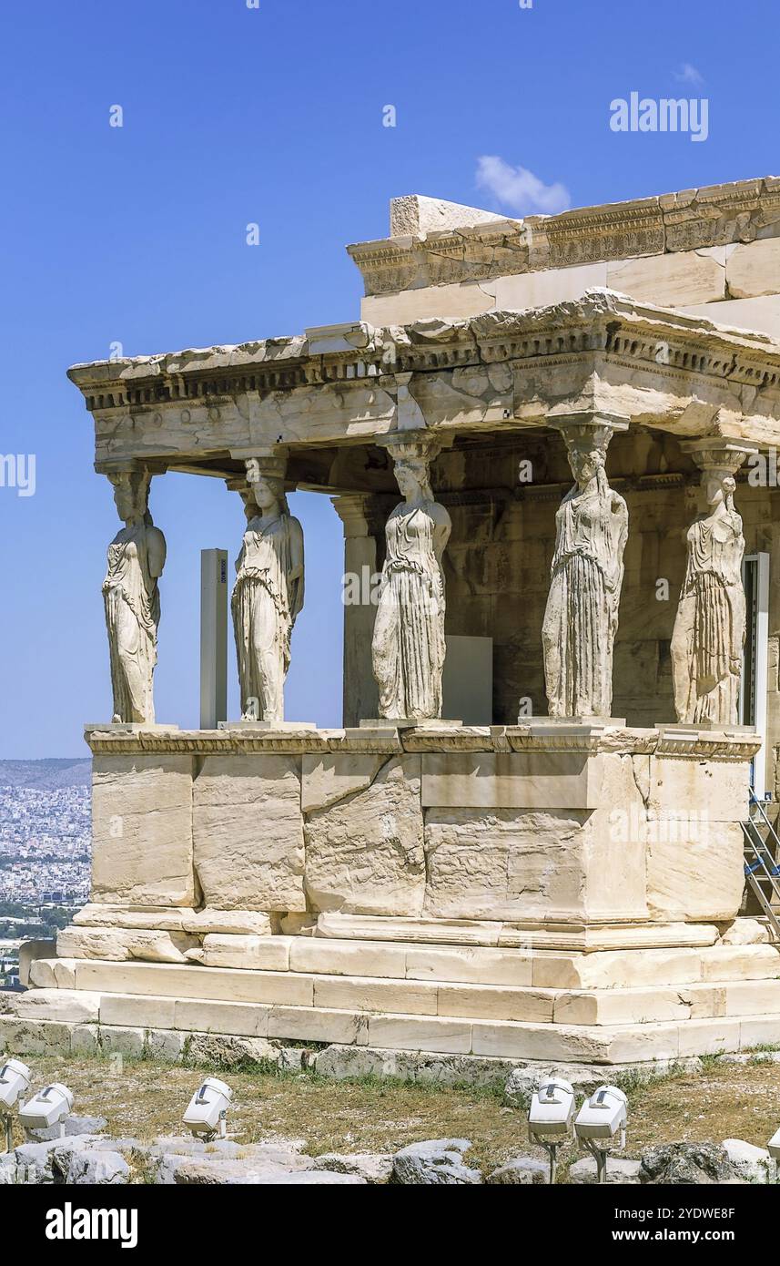 The Erechtheion is an ancient Greek temple on the north side of the Acropolis of Athens in ...