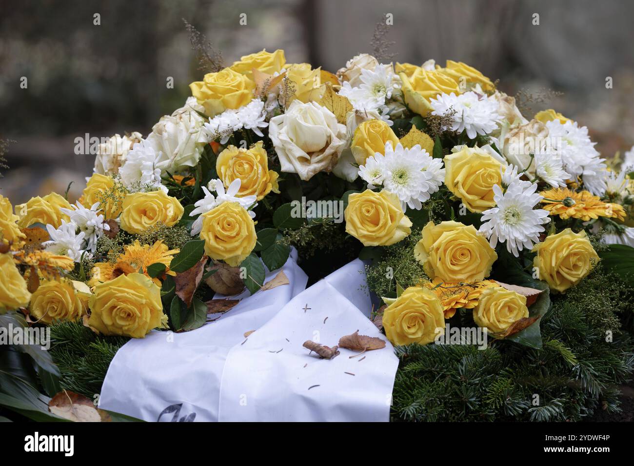 Mourning ribbon with flowers hi-res stock photography and images - Alamy