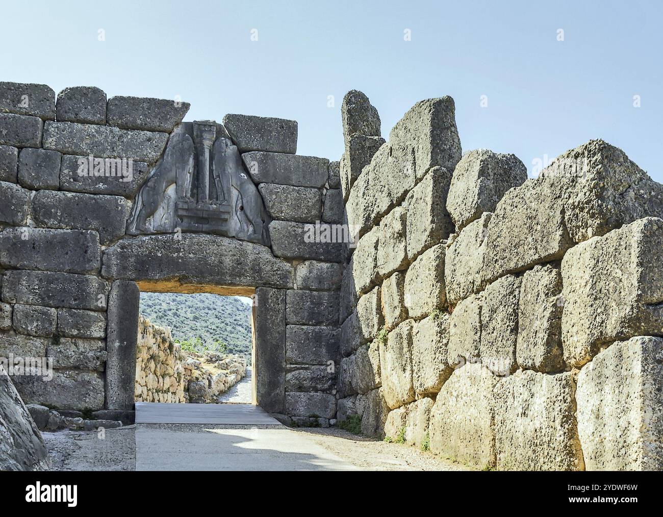 The Lion Gate in Mycenae, Greece. The Lion Gate was the main entrance ...