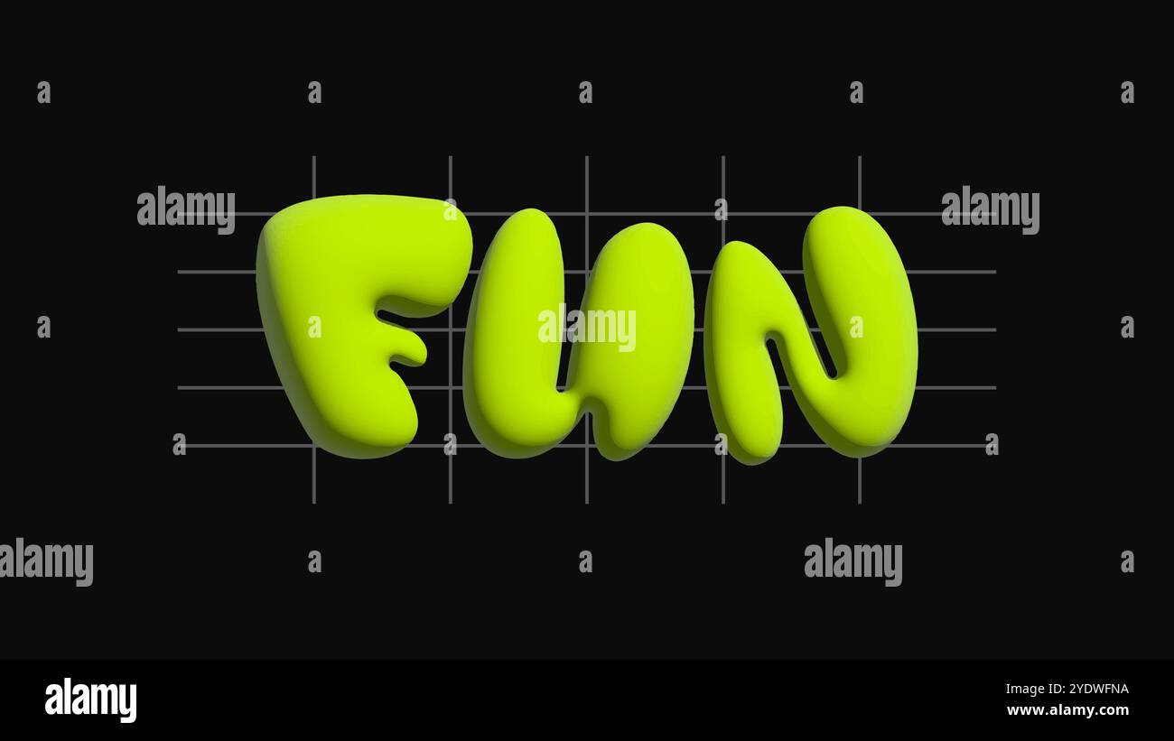 Fun text in Inflated 3d style and yellow typography isolated on black ...