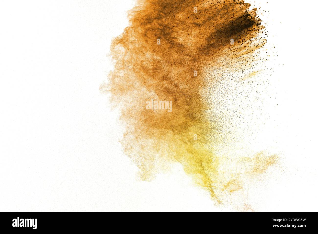 Orange and yellow powder explosion on white background.Orange yellow ...