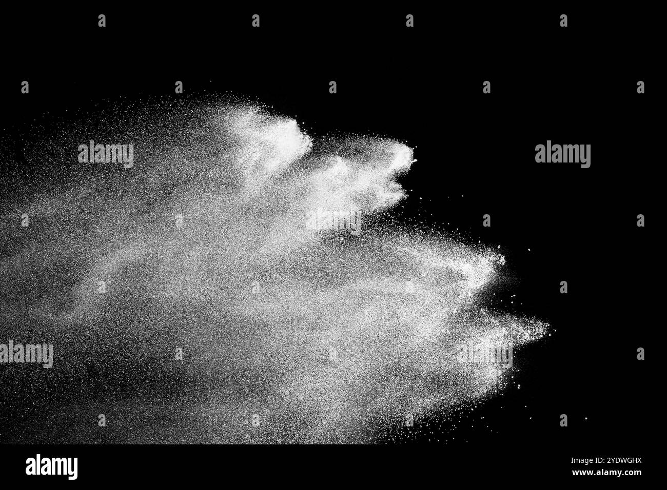 White talcum powder explosion on black background. White dust splashing ...