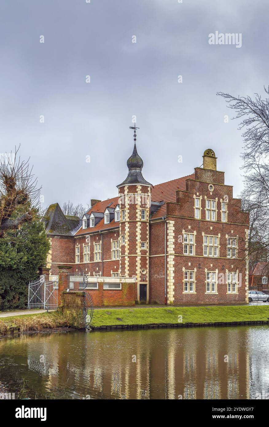 Historical house on the lake opposite the Gemen castle, Germany, Europe ...