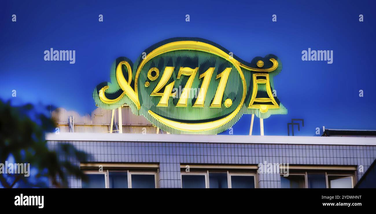 Illuminated logo of 4711 the most famous perfume manufacturer of eau de ...