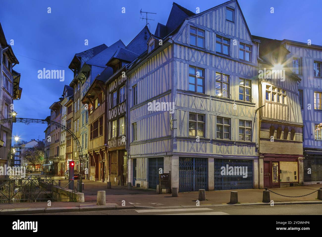 Street in historical center of Rouen with half-timbered houses, France ...