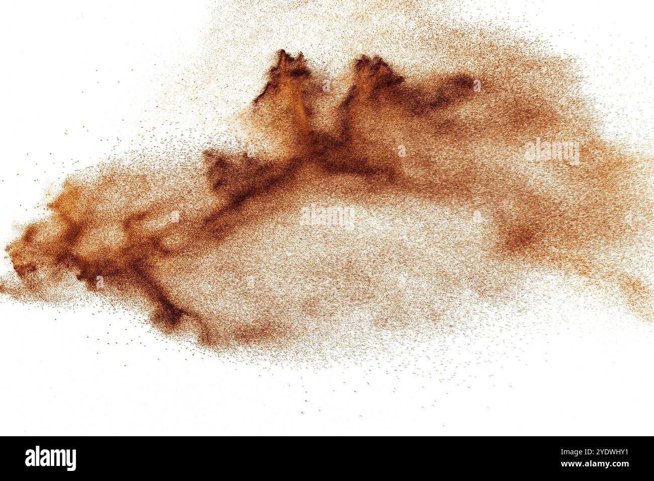 Brown colored sand splash.Dry river sand explosion isolated on white ...