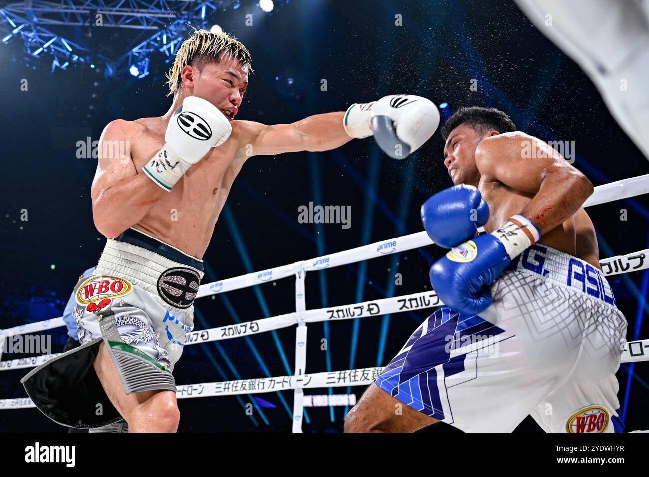 Tokyo, Japan. 14th Oct, 2024. Japan's Tenshin Nasukawa (white gloves) throws a left at ...