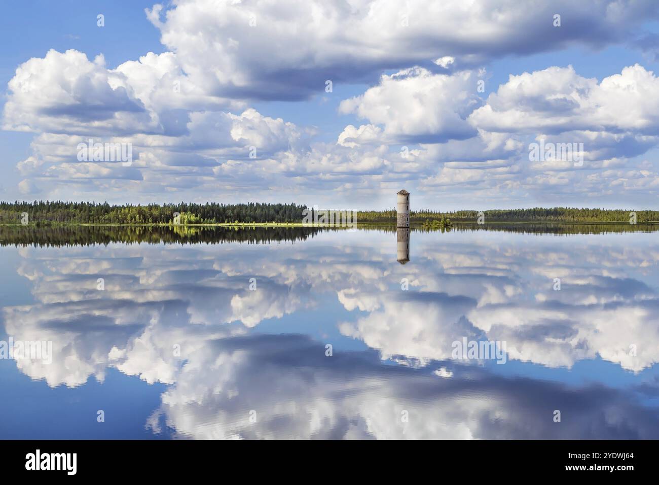 Landscape with a symmetrical reflection on the Vyg river (part of the ...