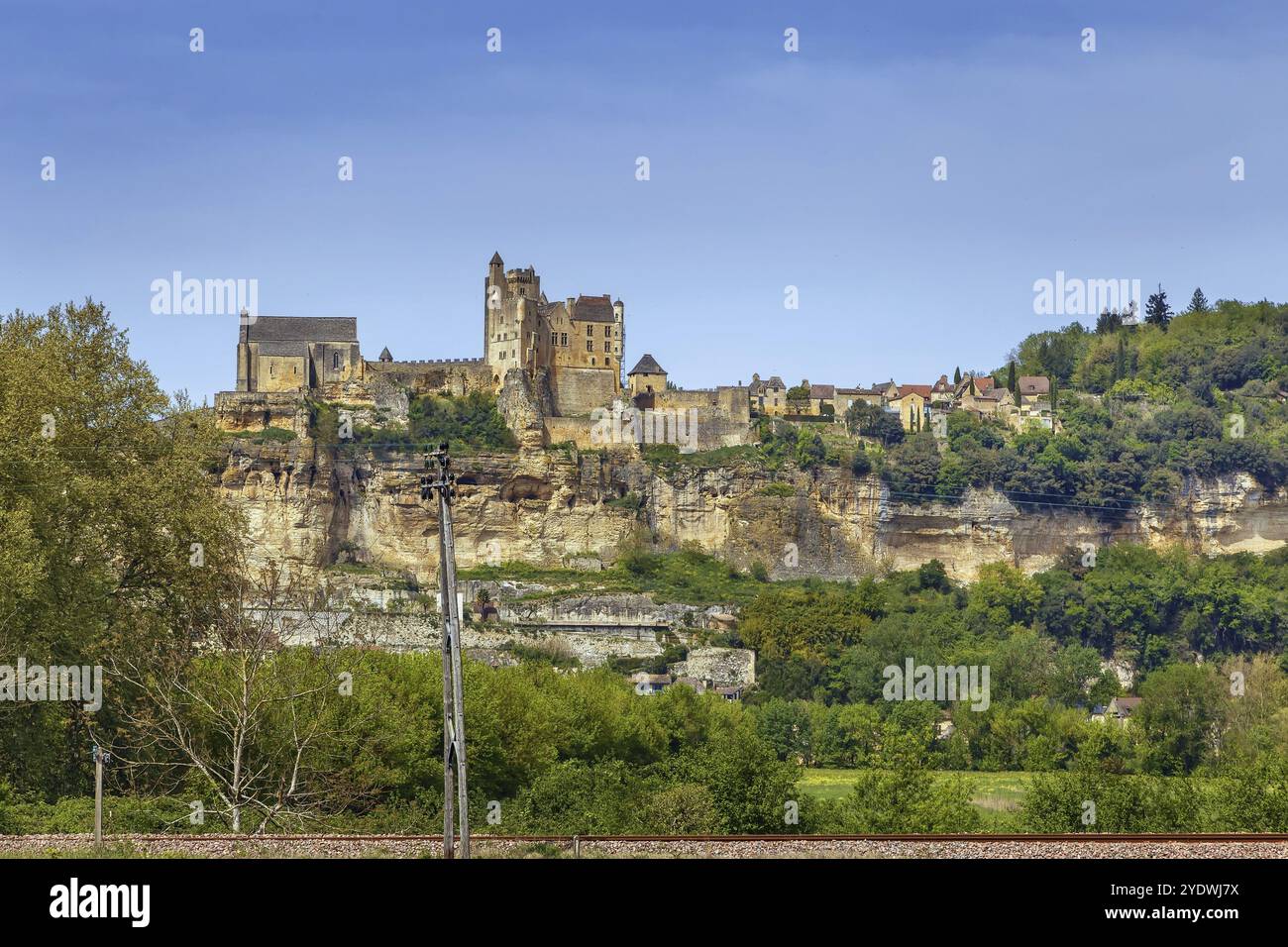 View of Beynac castle on top of cliff, Dordogne department, France ...