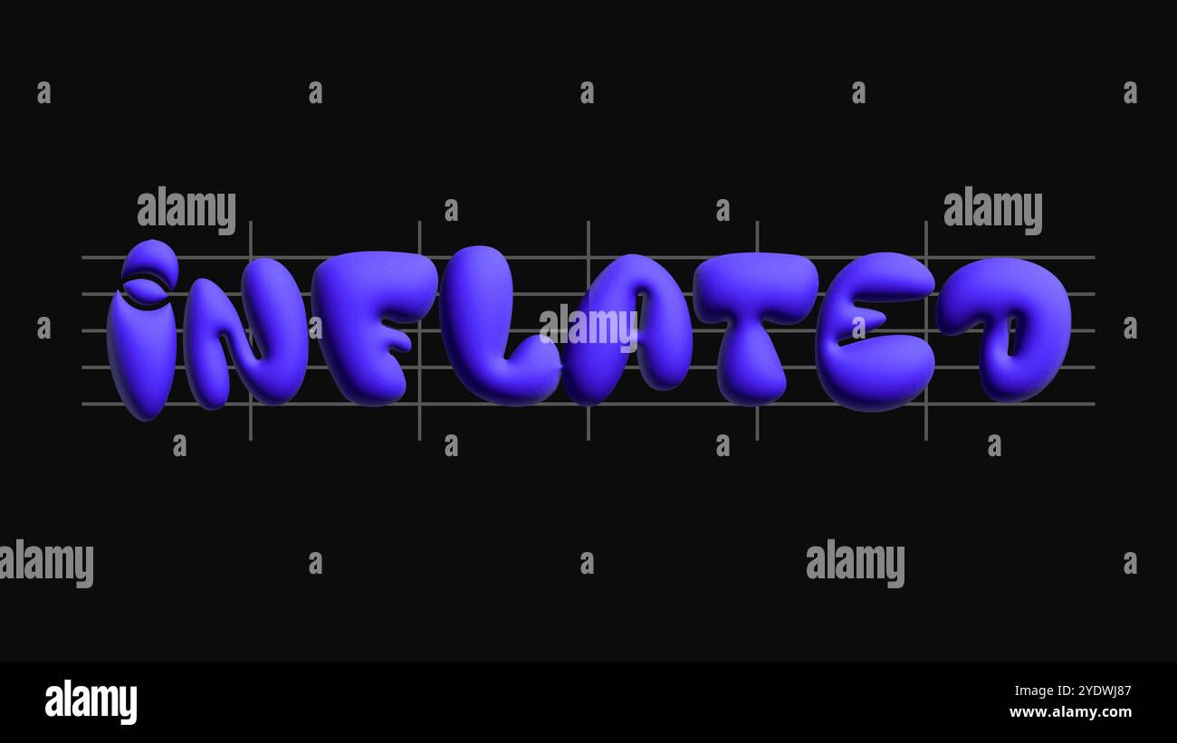 Inflated 3d balloon style purple typography text isolated on black ...