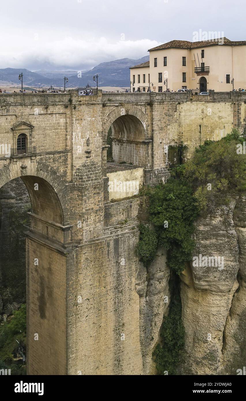 The Puente Nuevo (New Bridge) is largest bridges that span the 120-metre deep chasm that divides ...