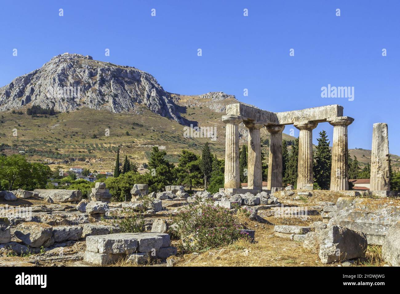 The ruins of the Temple of Apollo in ancient Corinth, Greece, Europe ...