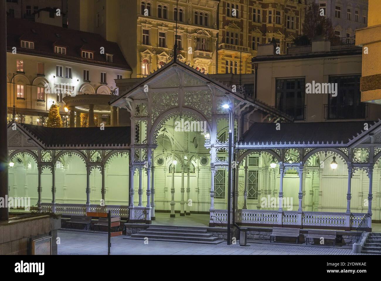 The Market Colonnade is covered by the gabled roof and it is surrounded ...