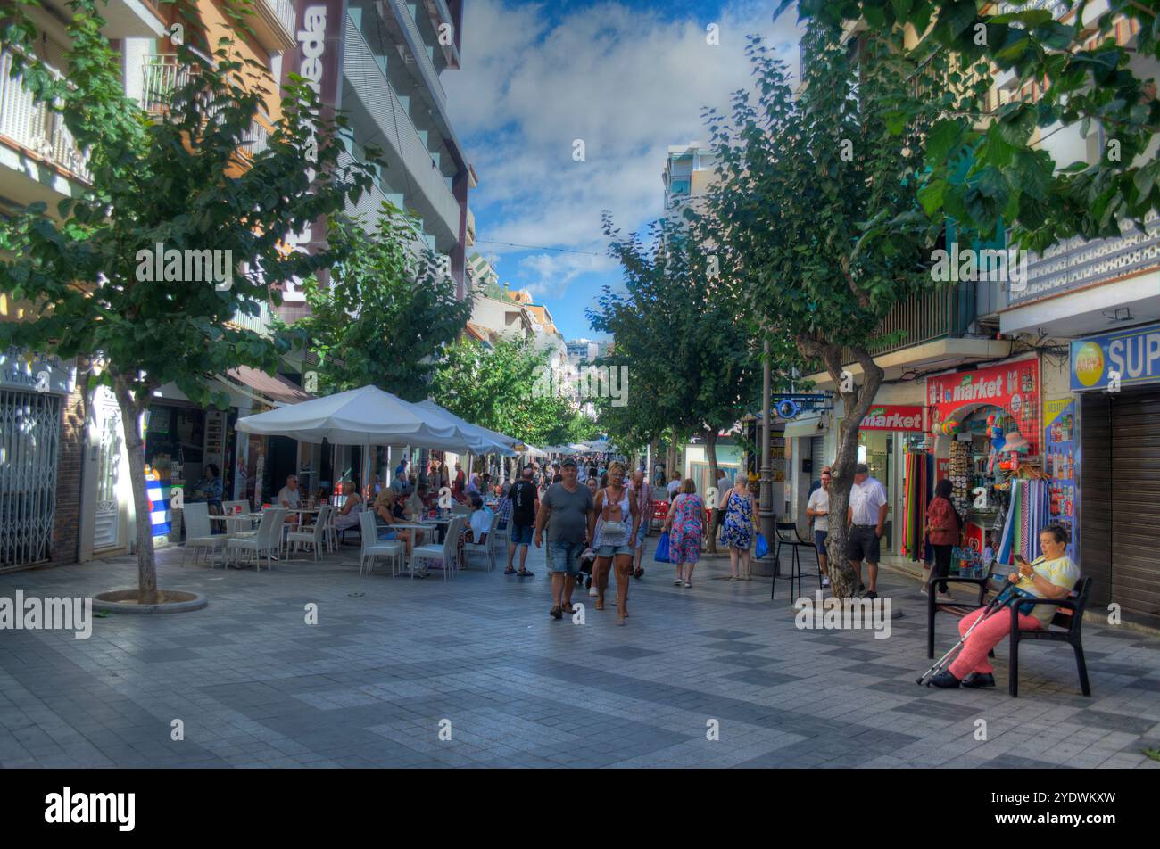 Traditional narrow streets in the old town of Benidorm on the Costa ...