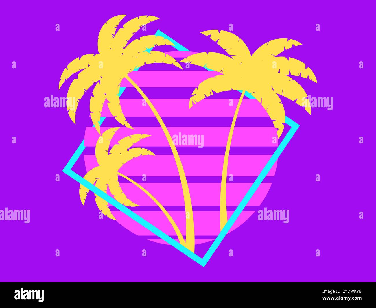 Palm trees at sunset retro sun in 80s style. Retro futuristic ...