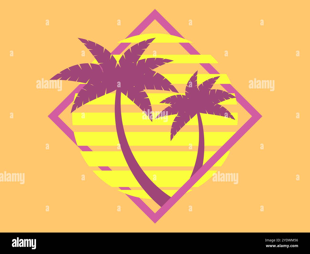 Palm trees at sunset retro sun in 80s style. Retro futuristic ...