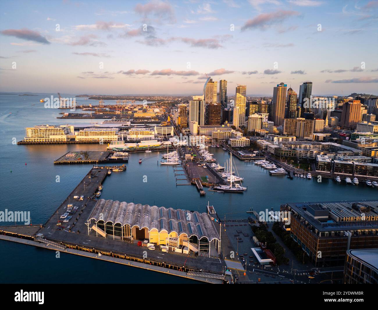 Auckland, New Zealand - August 13 2024: Aerial view of the sunset over ...