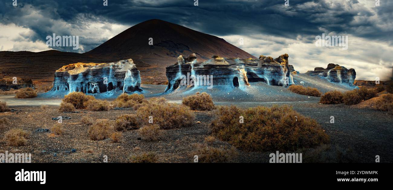 Scenery mountains,volcanoes and craters in wild landscape.Volcanic ...