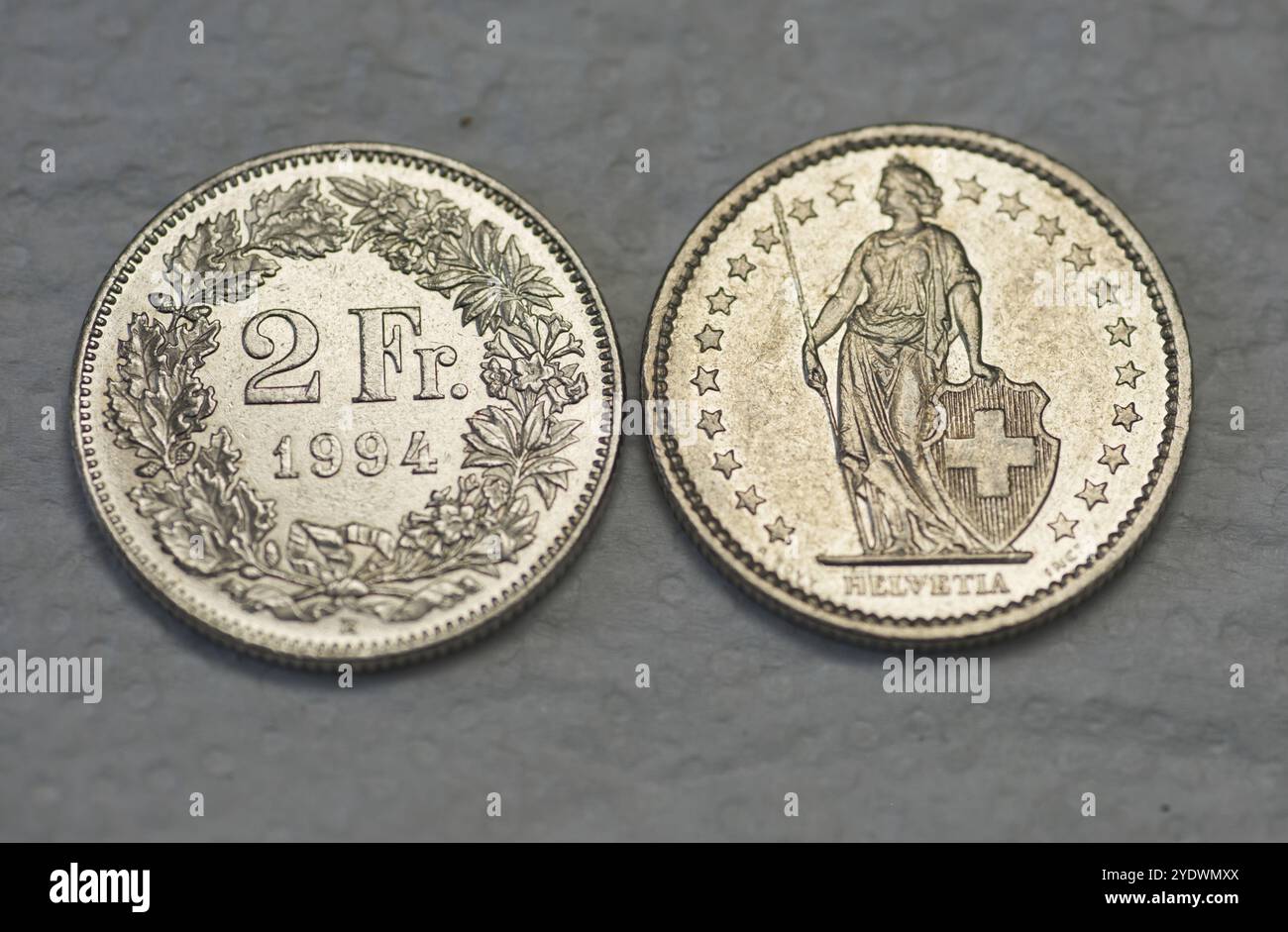 2 Swiss francs, front and back Stock Photo - Alamy