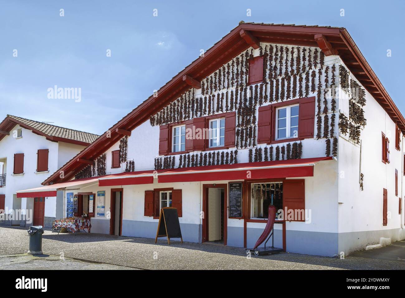 Street with historical houses in Espelette, Pyrenees-Atlantiques ...