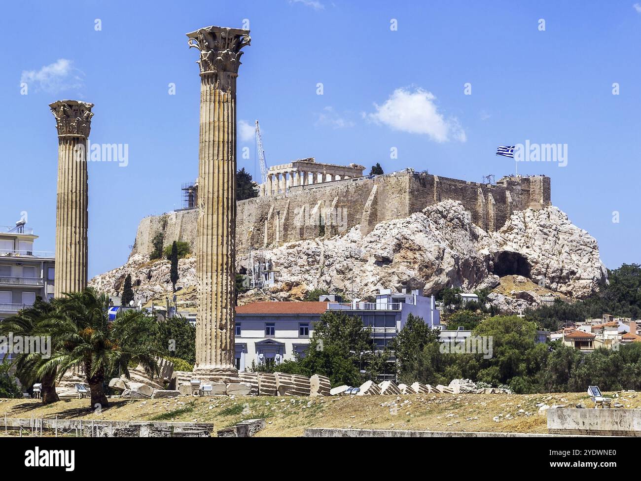 View of the Athenian Acropolis from the temple of Olympian Zeus Stock Photo - Alamy