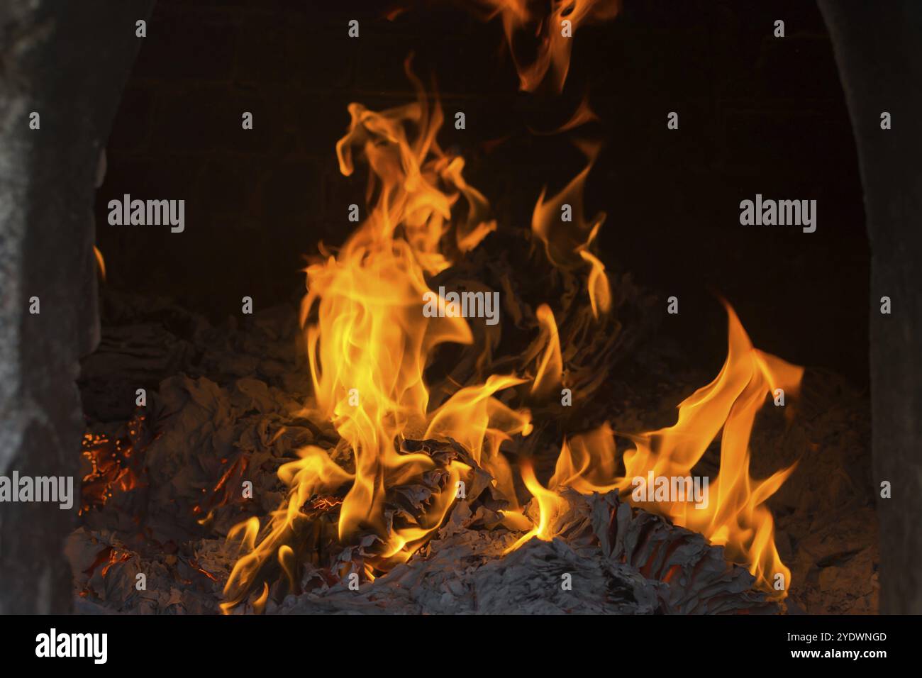 The flames are burning in the furnace. Blazing flames flare in the ...