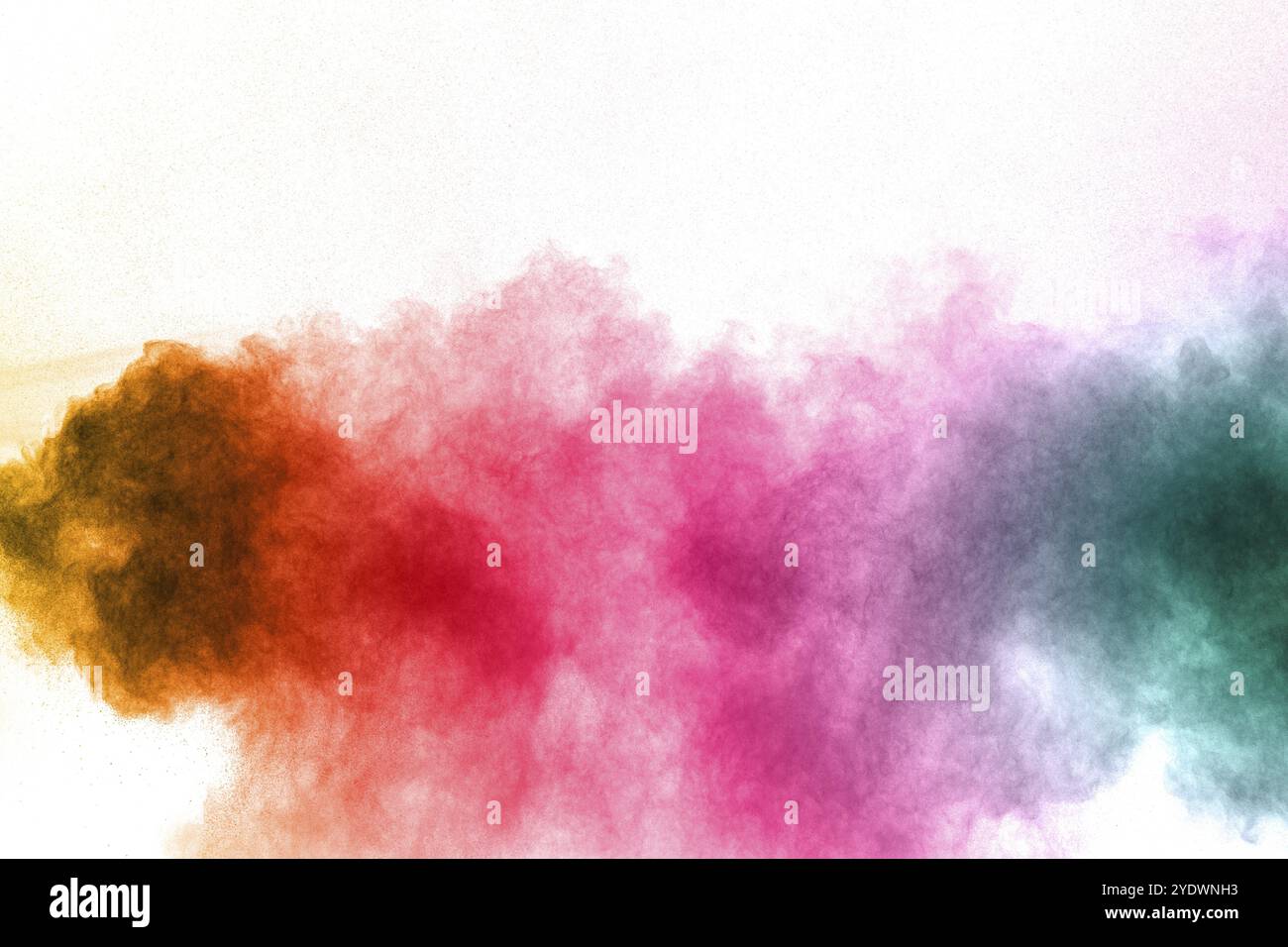 Multi color powder explosion on white background.Red yellow and green ...
