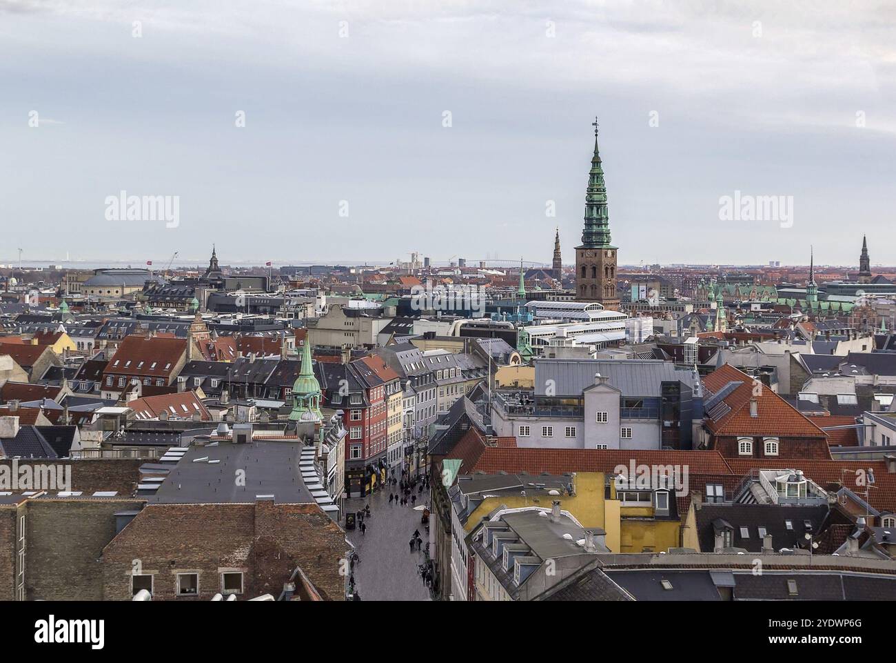 View of Copenhagen historic centre from The Round Tower, Denmark ...