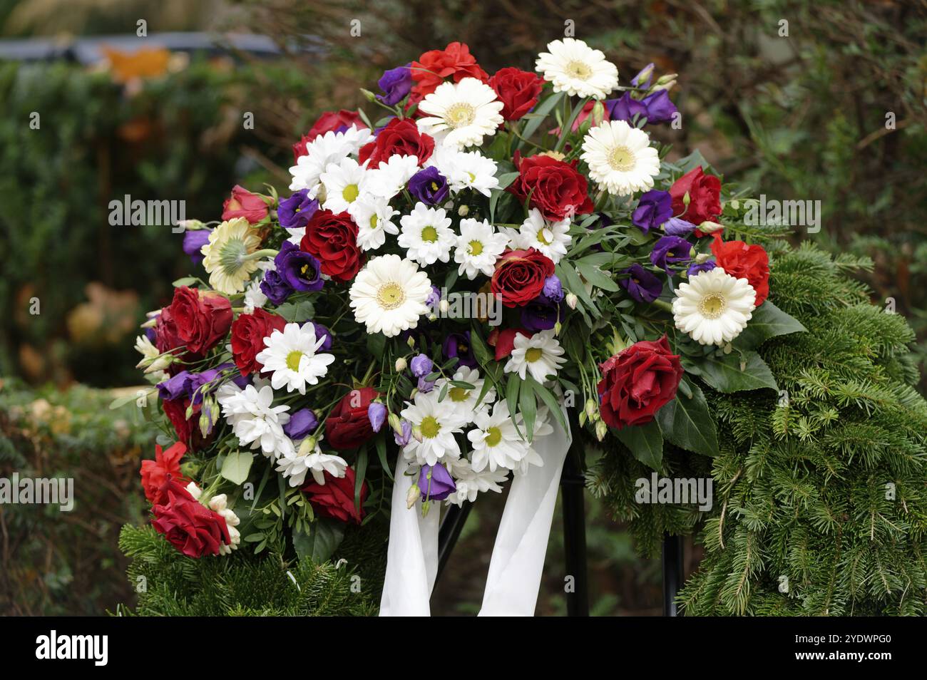 Mourning ribbon with flowers hi-res stock photography and images - Alamy