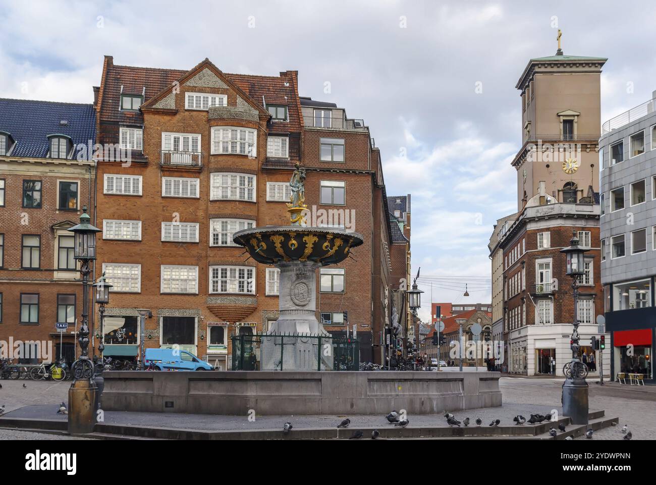 Square with fountain in the Copenhagen center, Denmark, Europe Stock ...