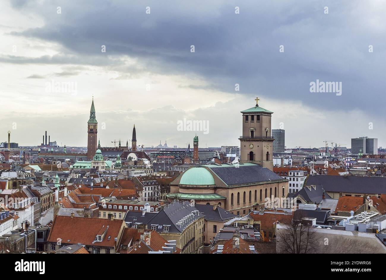 View of Copenhagen historic centre from The Round Tower, Denmark ...
