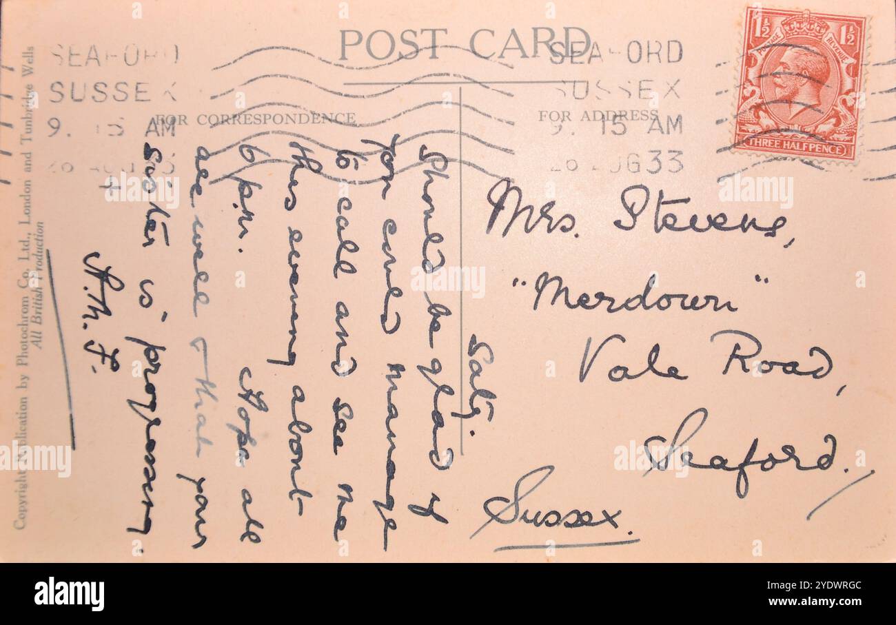 Reverse of Vintage Early 20th Century Postcard with English writing and ...