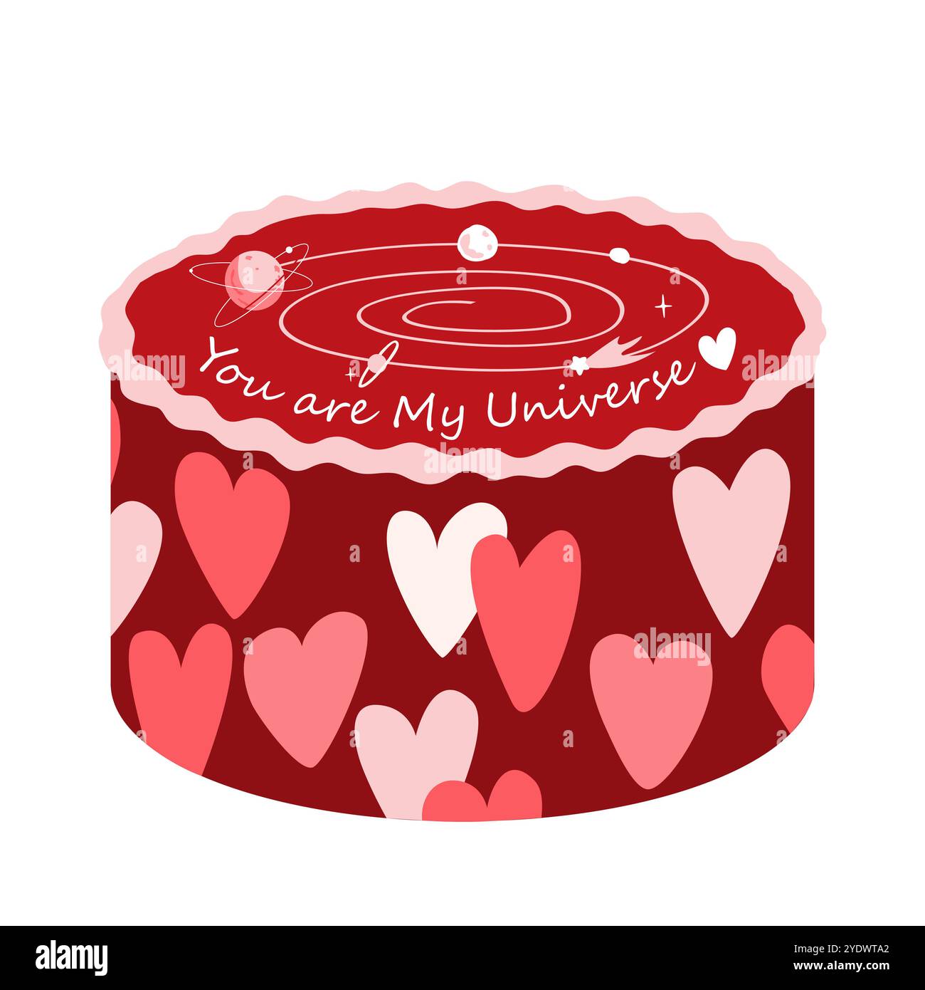 Valentines Day bento cake decorated with doodle hearts and planets ...