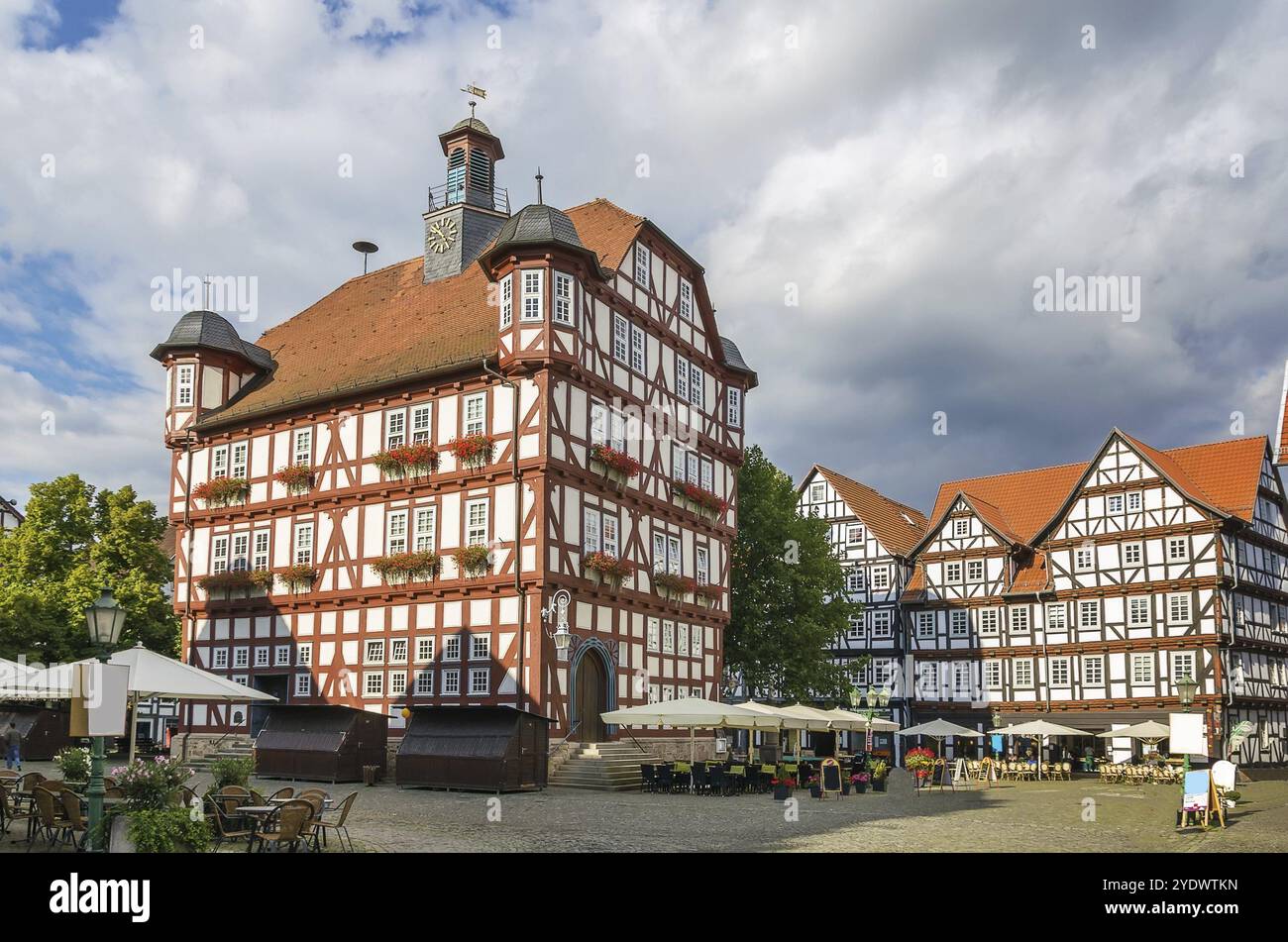 Historical half-timbered houses in downtown of Melsungen, Germany ...