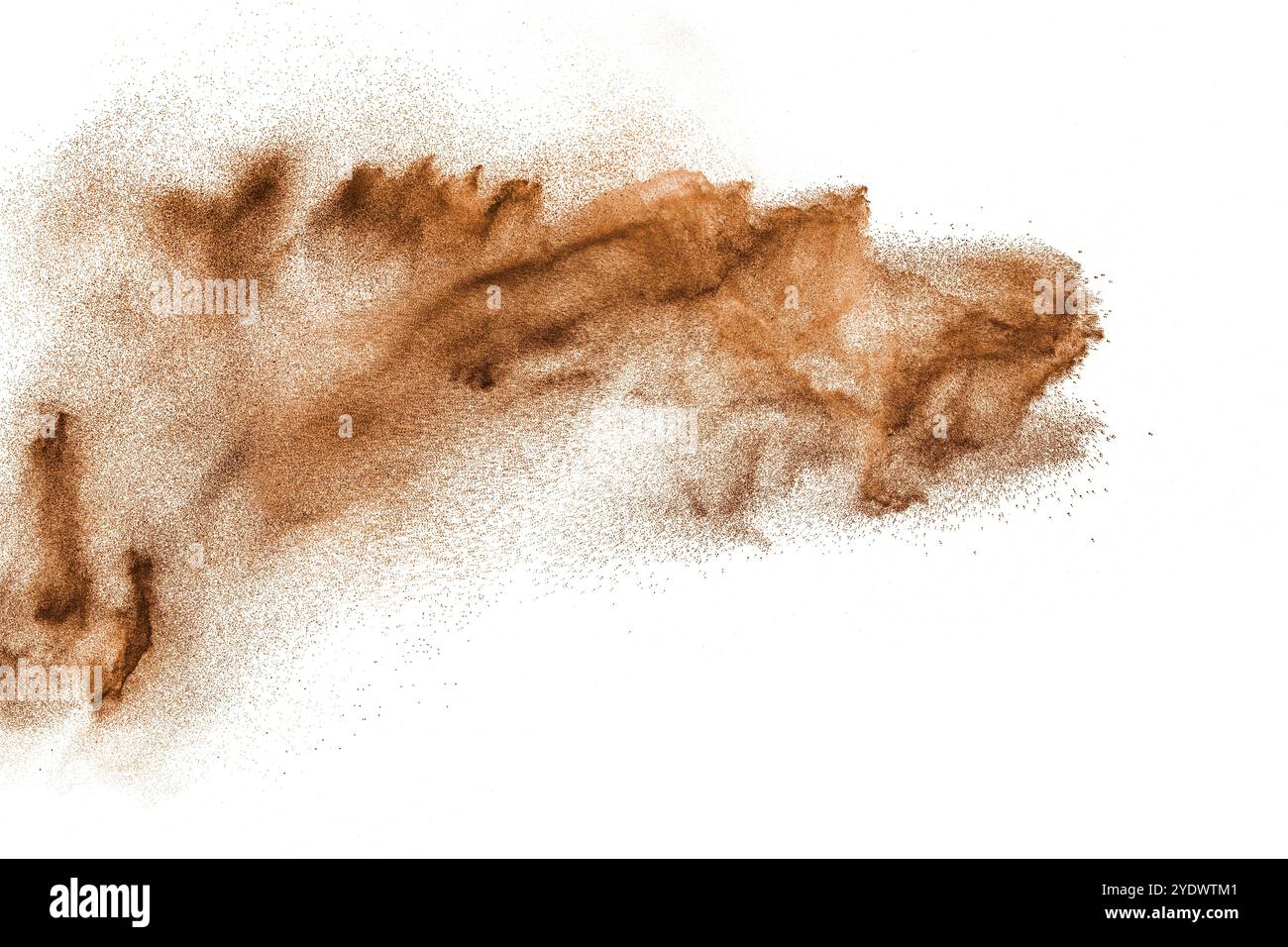 Brown colored sand splash.Dry river sand explosion isolated on white ...