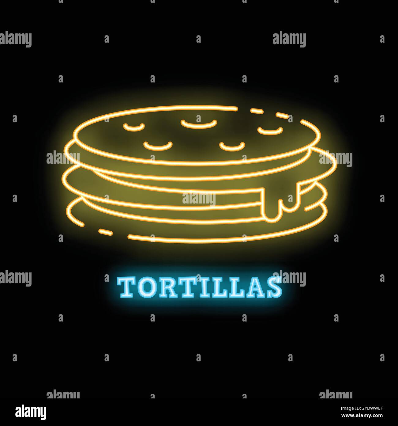 Brightly shining neon sign with a stack of fresh tortillas, perfect for ...