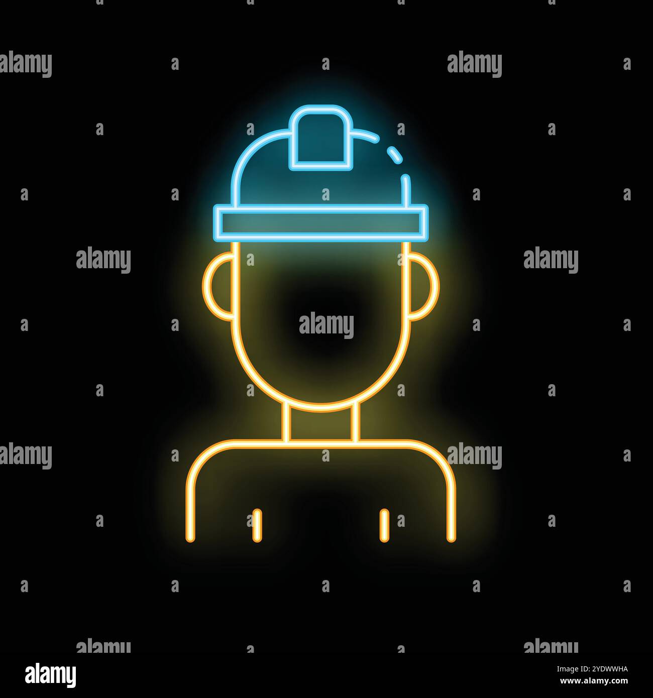 Glowing neon icon of a construction worker wearing a hard hat ...