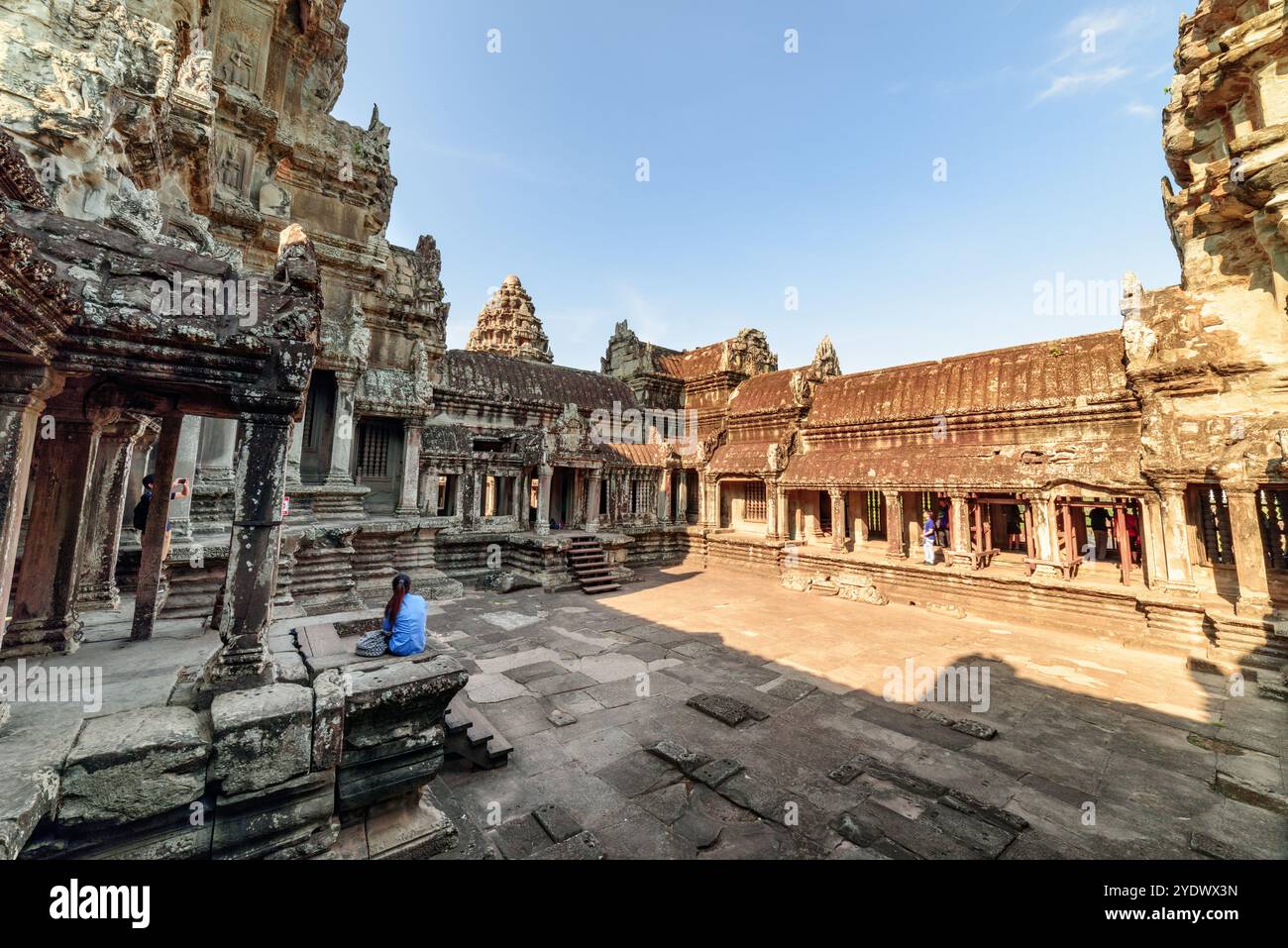 Upper gallery of main Temple Mountain of ancient temple complex Angkor Wat in Siem Reap ...