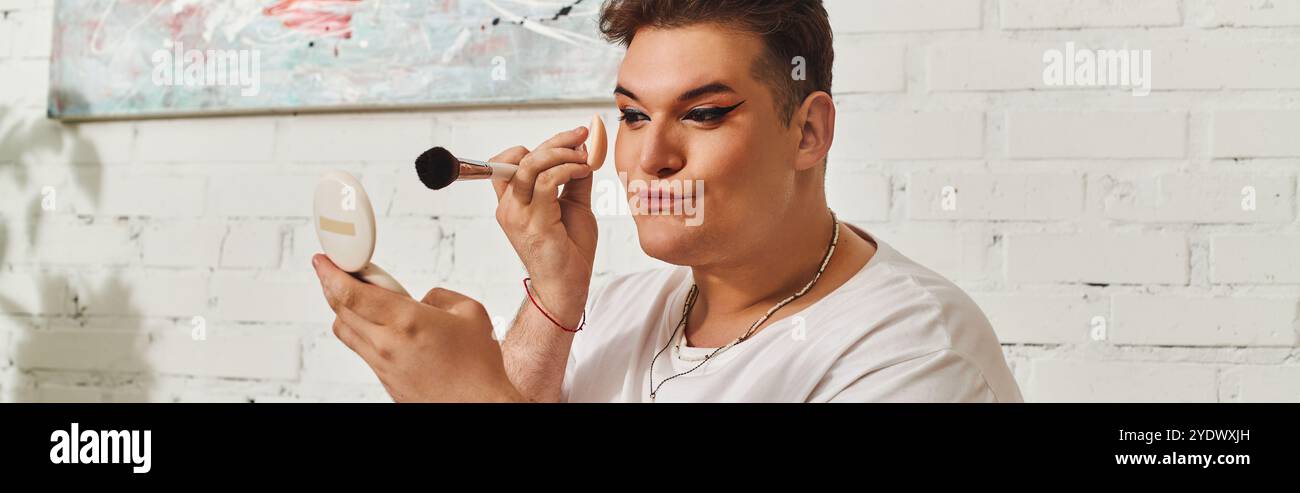 A unique individual showcases their talent by applying makeup in a ...