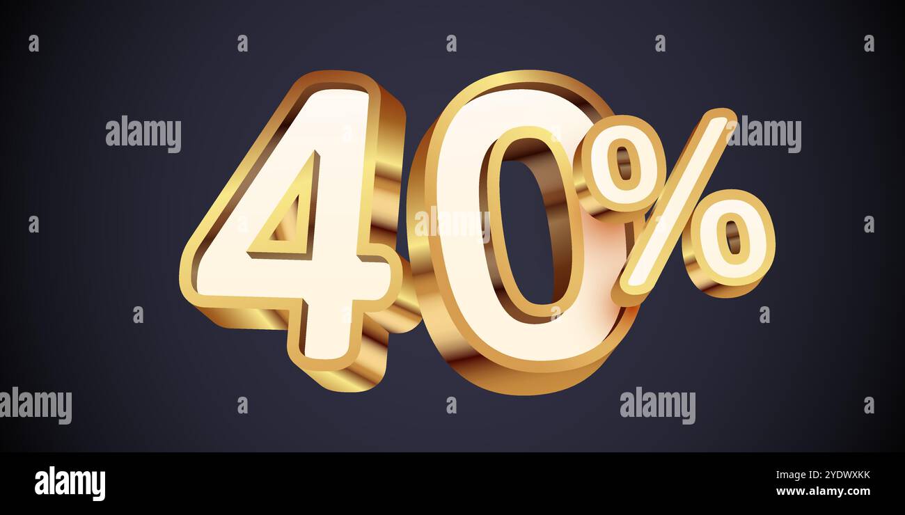 40 percent Off. 3d golden number 40. Sale banner and poster. Vector ...