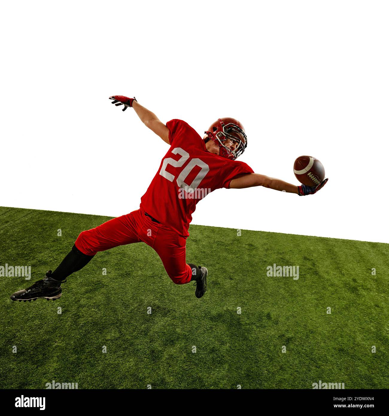 Dynamic image of determined athlete, American football player in motion ...