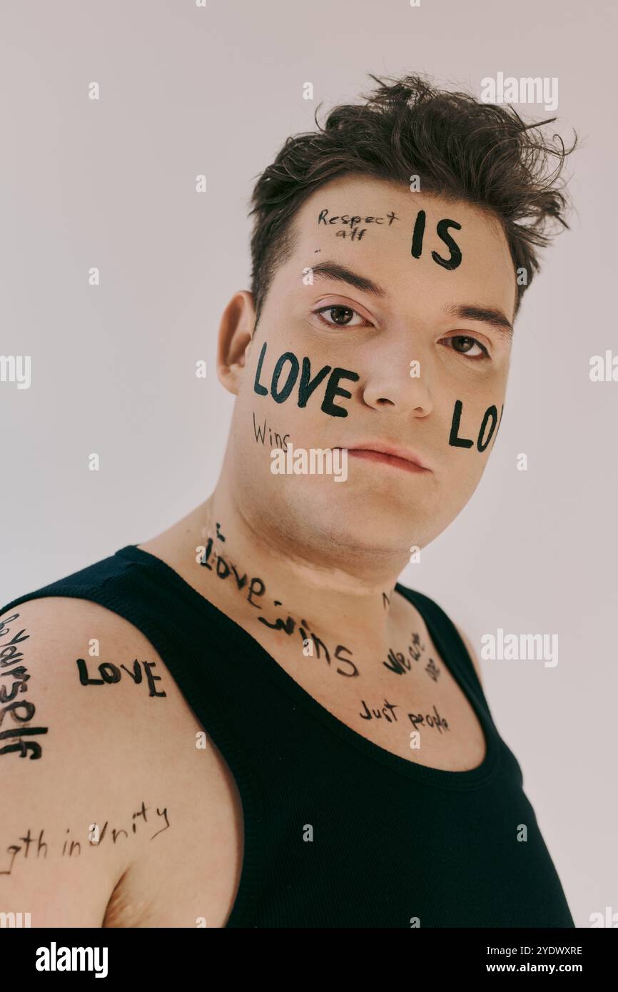 An appealing person showcasing messages of love and respect on their ...