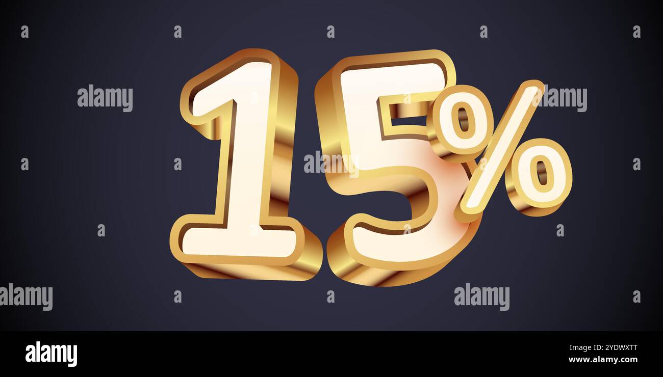 15 percent Off. 3d golden number 15. Sale banner and poster. Vector ...