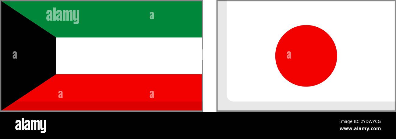 Kuwait flag and Japanese flag icon set. Editable vector Stock Vector ...