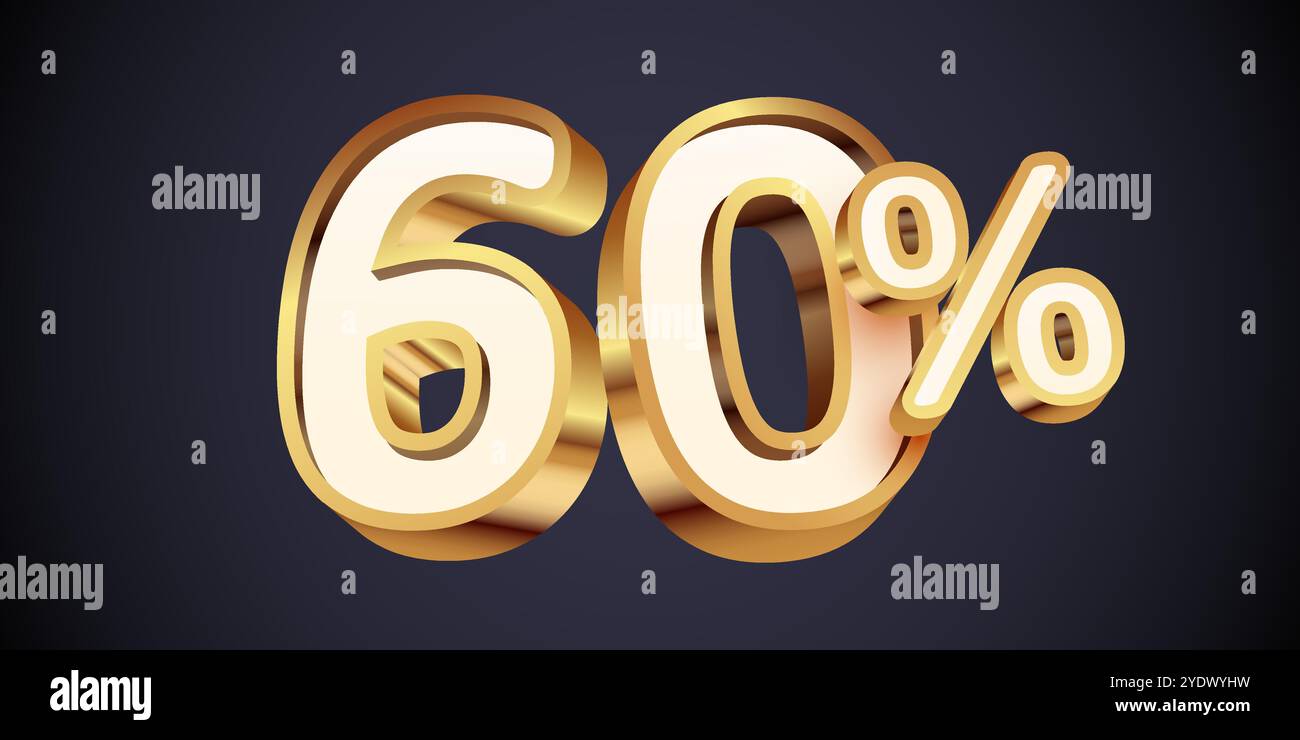 60 percent Off. 3d golden number 60. Sale banner and poster. Vector ...